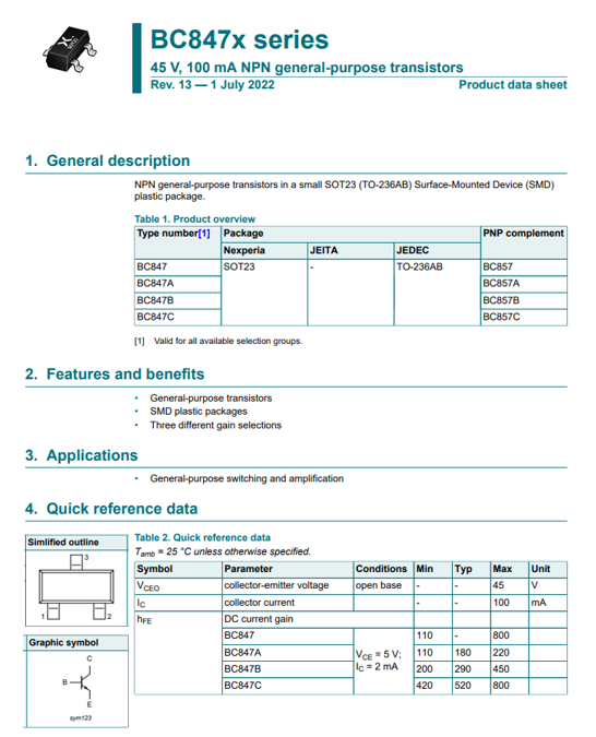 CXT – Từ ý tưởng đến sản phẩm - BC847C,215 NPN Transistors 100mA 45V ...