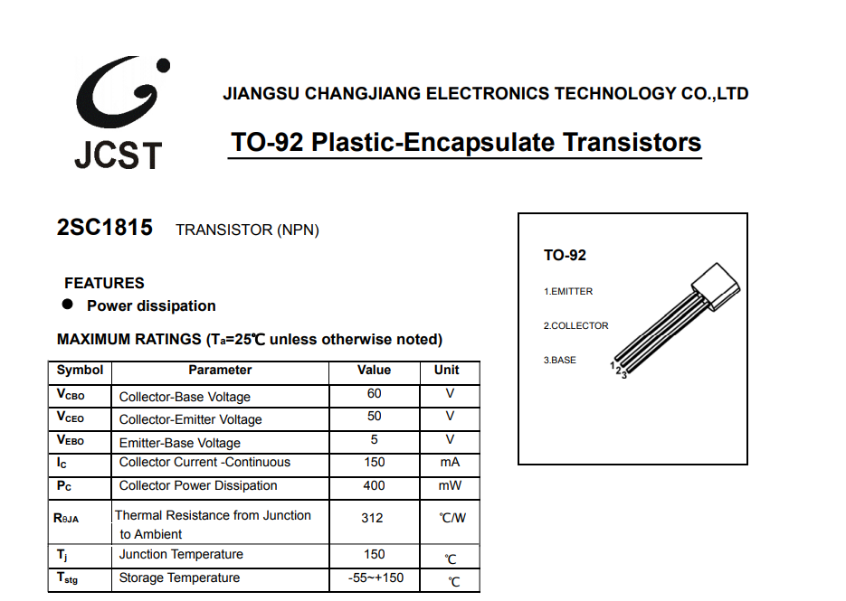 CXT – Từ ý tưởng đến sản phẩm - 2SC1815 C1815 Transistor 0.15A 50V TO-92