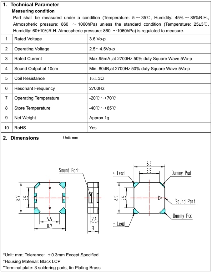 CXT – Từ ý tưởng đến sản phẩm - MLT-8530 Buzzer passive 3.6V 2700Hz 8 ...