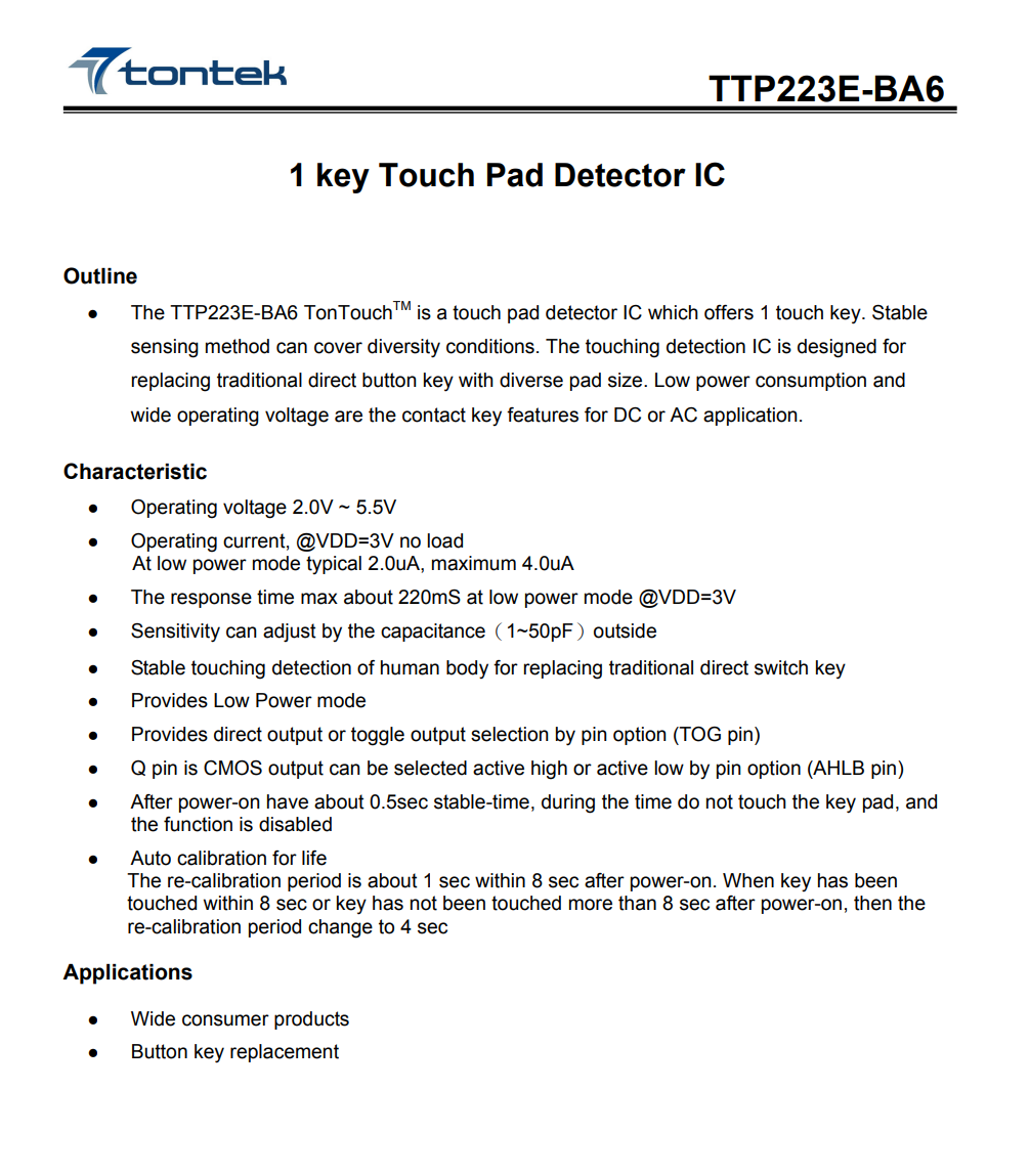 CXT – Từ ý tưởng đến sản phẩm - TTP223E-BA6 IC Touch Screen Controller ...