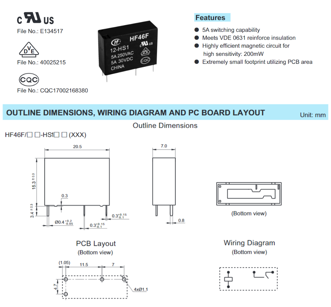 CXT – Từ ý tưởng đến sản phẩm - HF46F-012-HS1 HongFa Relay 5A 12V 4 chân